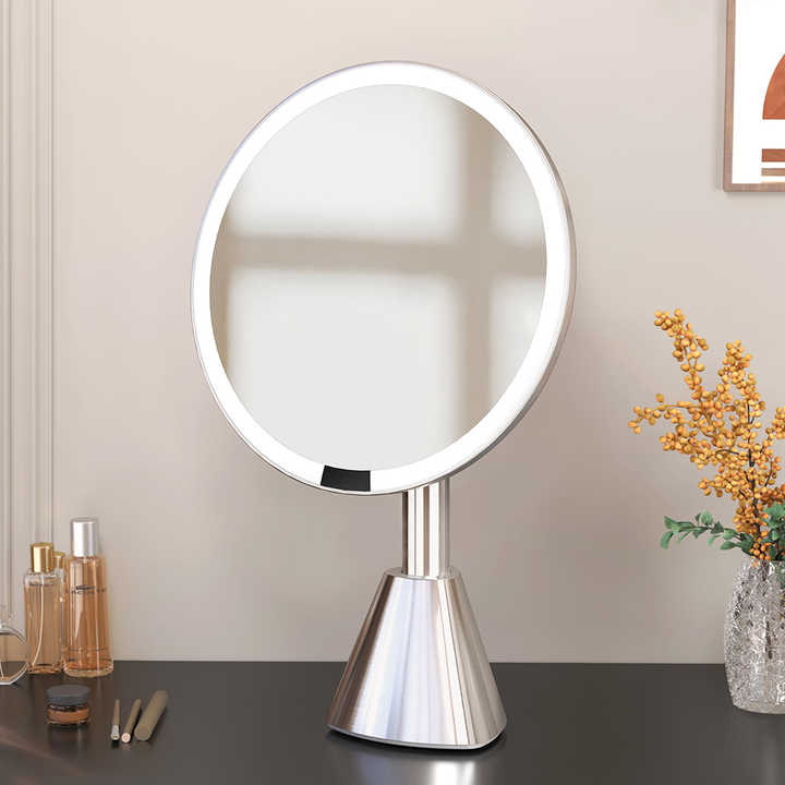 Brushed Stainless Steel Human Sensor Mirror Round Rechargeable