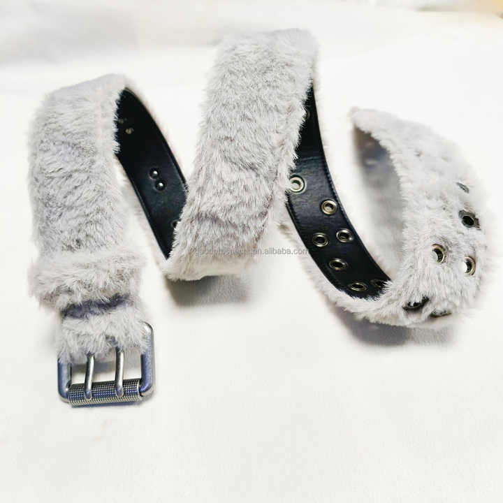 Casual Men's Fashion Faux Fur Leather Belt Custom 40mm Double-Studded ...
