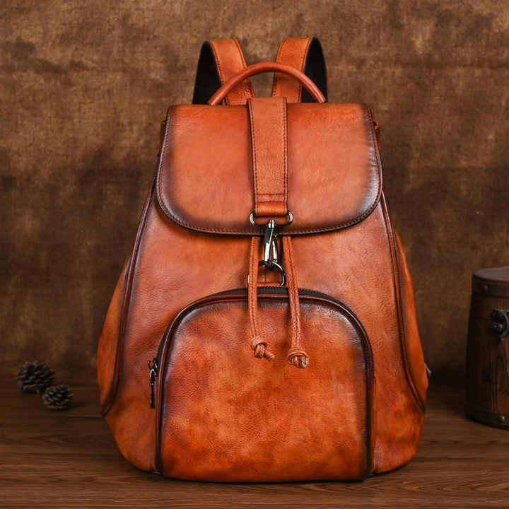 2024 New Backpack First Layer Vegetable Tanned Cowhide Backpack Suitable for Men and Women Retro ...