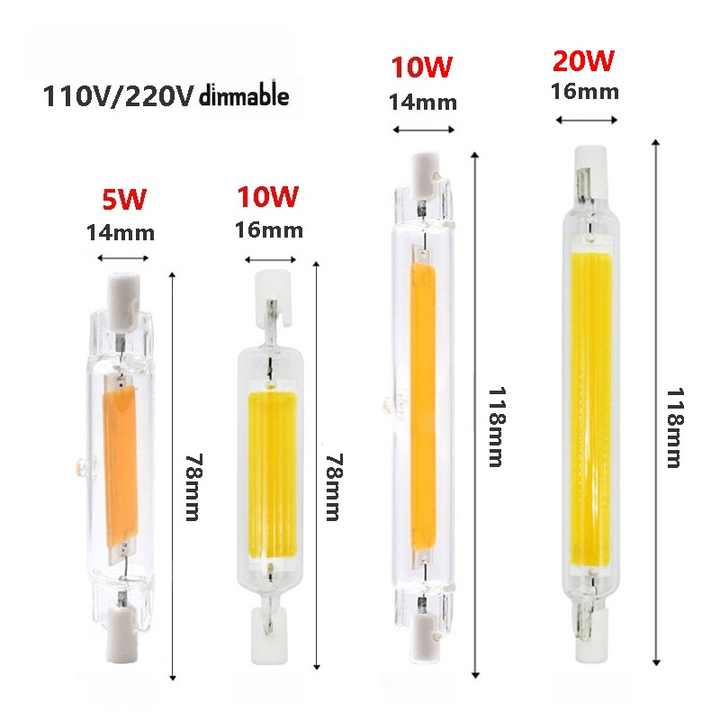 High-brightness Dimmable R7S LED Lamp Glass type COB Double-ended Light ...