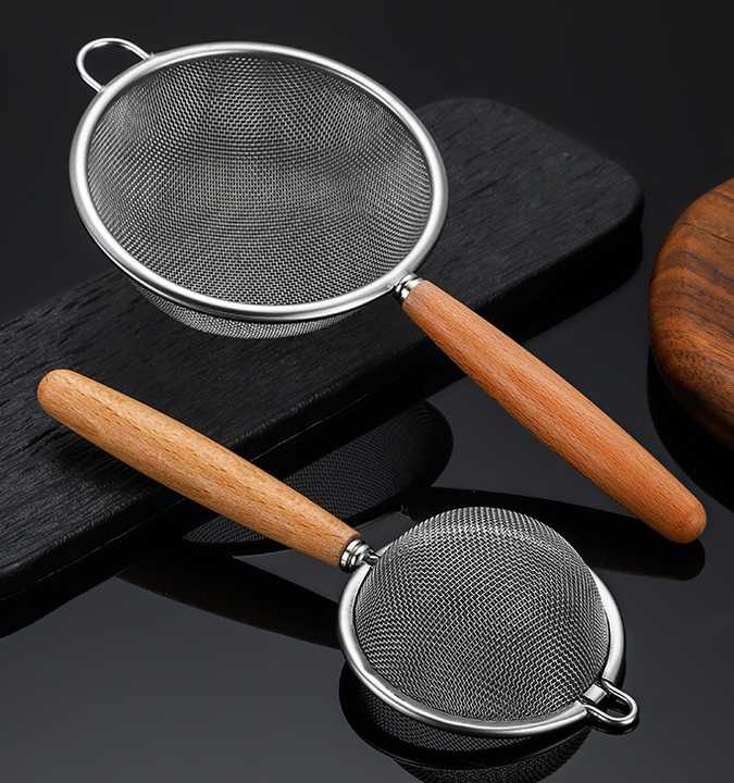 304 Stainless Steel Filter Sifter Flour Sieve Wood Handle Matcha Coffee ...