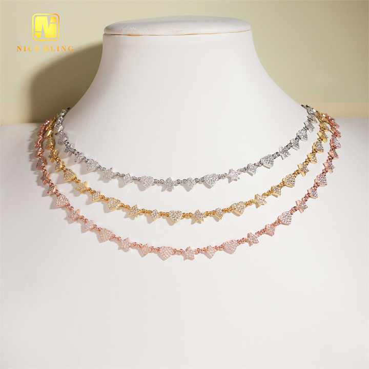 Fashion Iced Out Heart Star Link Chain 925 Silver Moissanite Diamond ...