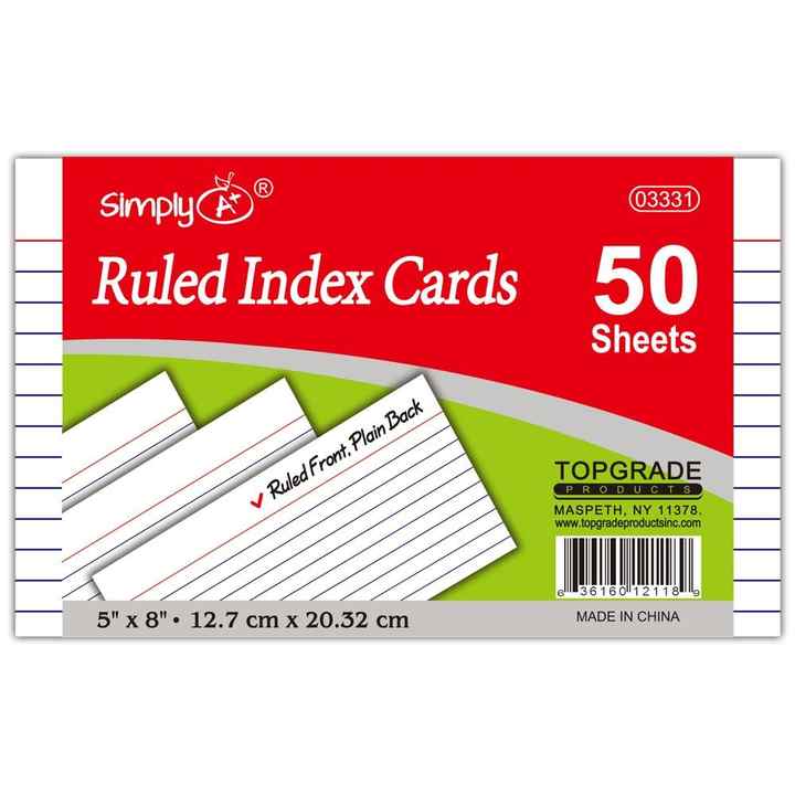 5x8 Inch 50 Sheet Ruled Index Cards Premium Quality Loose Leaf Note ...