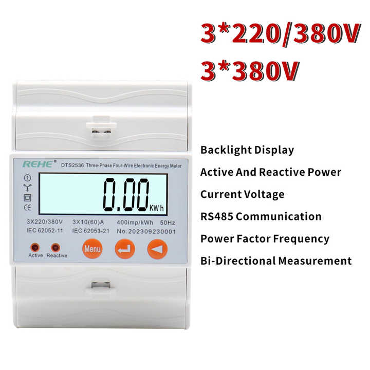 RS485 Modbus RTU Digital Din Rail Kwh Multimeter for Power Consumption ...