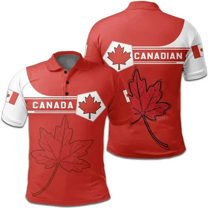 3d Printed Canada National Flag Emblem Polo Shirt Summer Short Sleeve ...