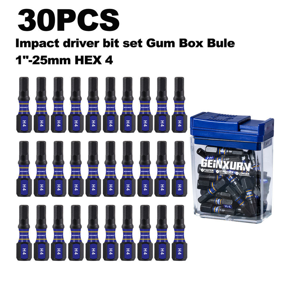 GEINXURN 30PCS GUM BOX 1" Hex4/5/6 Impact Screwdriver Drill Bit Set ...