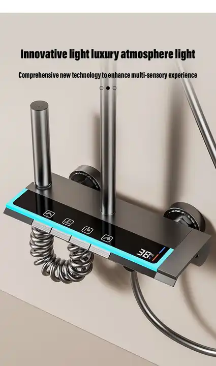 Piano Key 4 Ways Water Outlet Rainfall Shower Set for Bathroom Wall Mount Temperature Smart ...