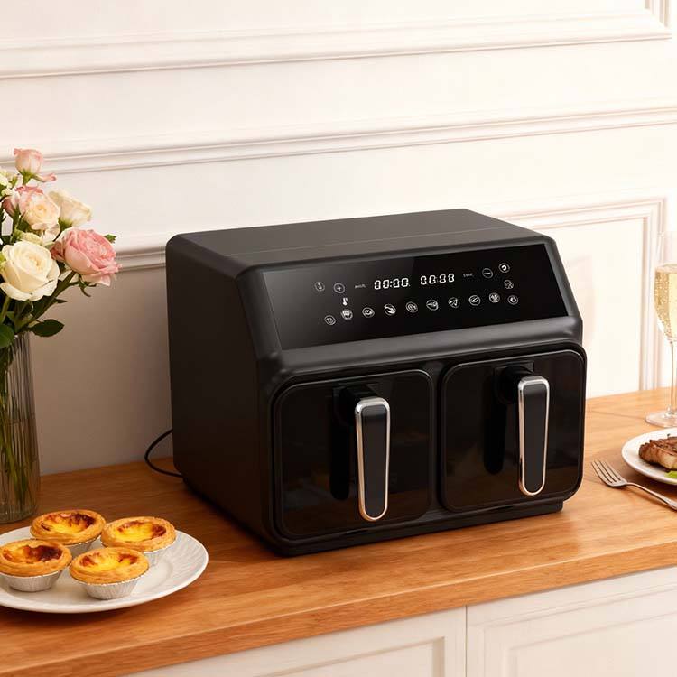 2200 Watt Square Electric Double Pot Air Fryer 4.0L+4.0L Oil-Free Smart ...