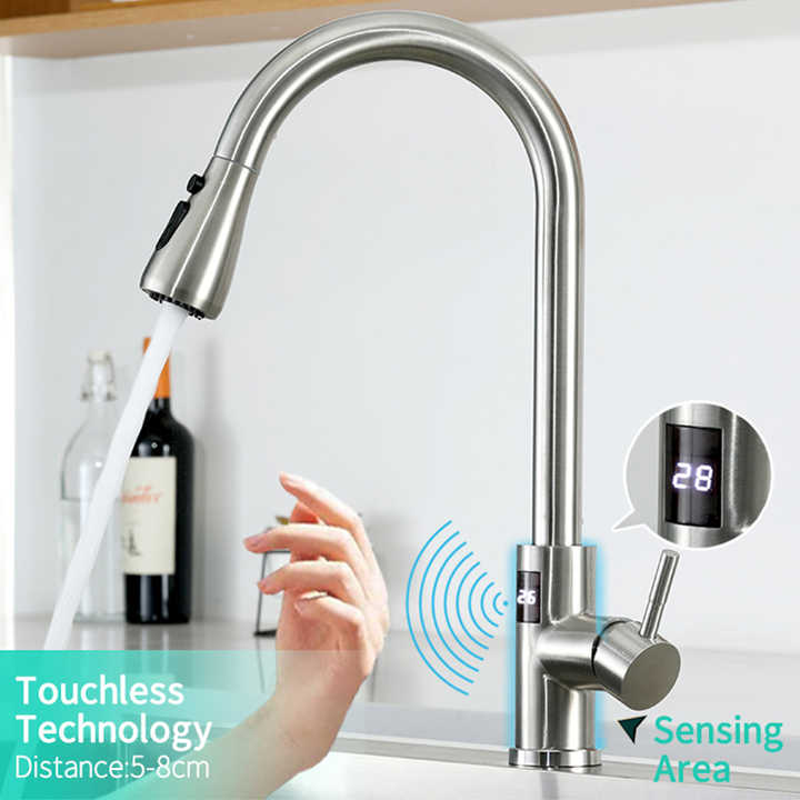 Smart Kitchen Faucet Stainless Steel Modern Kitchen Tap Brass Pull Out ...