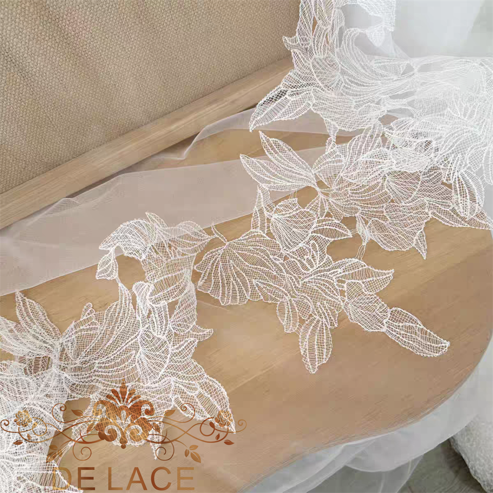 DELACE SXGN Simple Elegant Leaves Pattern Lace Trim Wedding Dress Hot ...