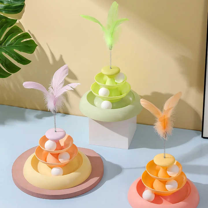 Funny Plastic Ball Track Cat Toy Roller Feather Pet Turntable Toy ...