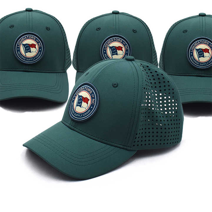 Custom Curved Brim Laser Cut Hole Perforated Hats 6 Panel Embroidered ...