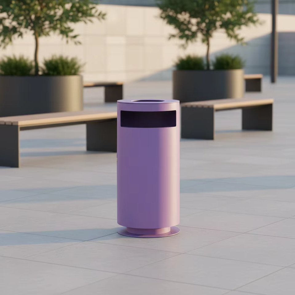 Purple Cylindrical Galvanized Steel Outdoor Commercial Trash Can Sturdy ...