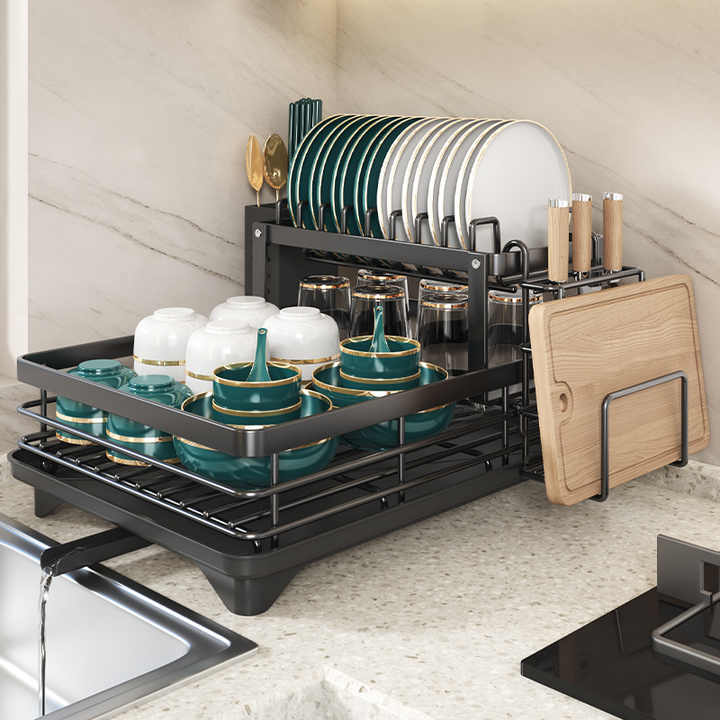Kitchen Shelving Table Top Drain Dish Drying Storage Holder 2 Tier ...