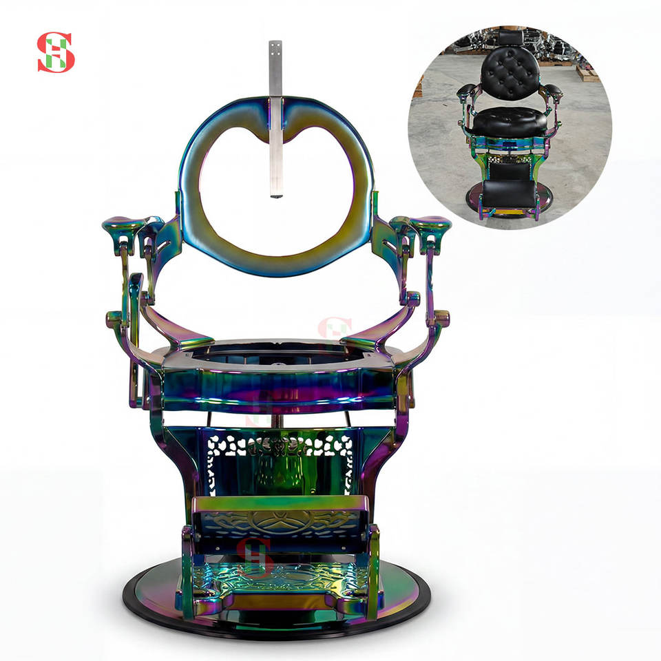 Luxury Iridescent Rainbow Chrome Vintage Barber Chair Frame Hydraulic ...
