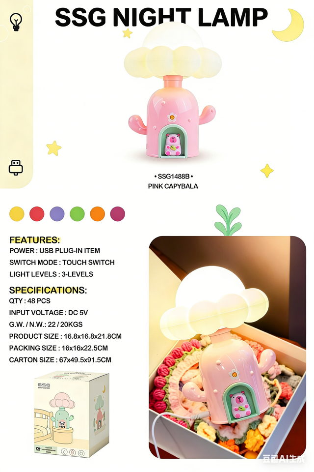 Cartoon Cactus Panda Plug-in Night Light, Bedside and Bedroom Lighting ...