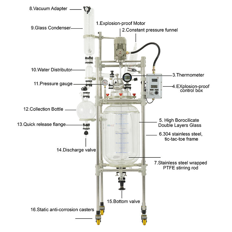 100L Jacketed Glass Reactor for Synthesis Lab Reactor Vessel for ...