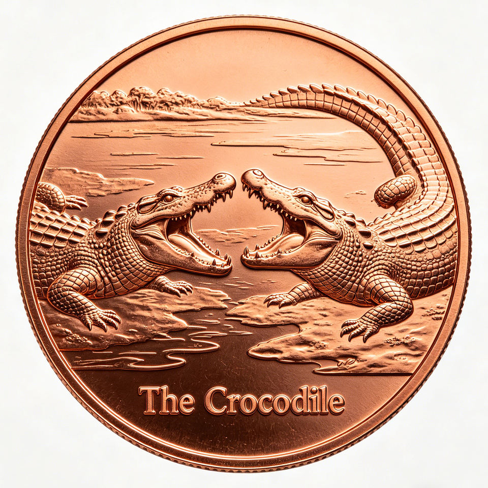 1 oz 999 Pure Copper Coin Crocodile High-Relief 3D Roaring Animal ...