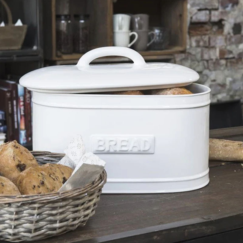 White Ceramic Bread Box - Eco-Friendly Storage with Bamboo Lid