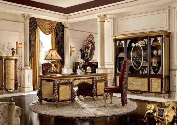 Rococo Luxury Home Office Furniture - Golden Desk & Chair