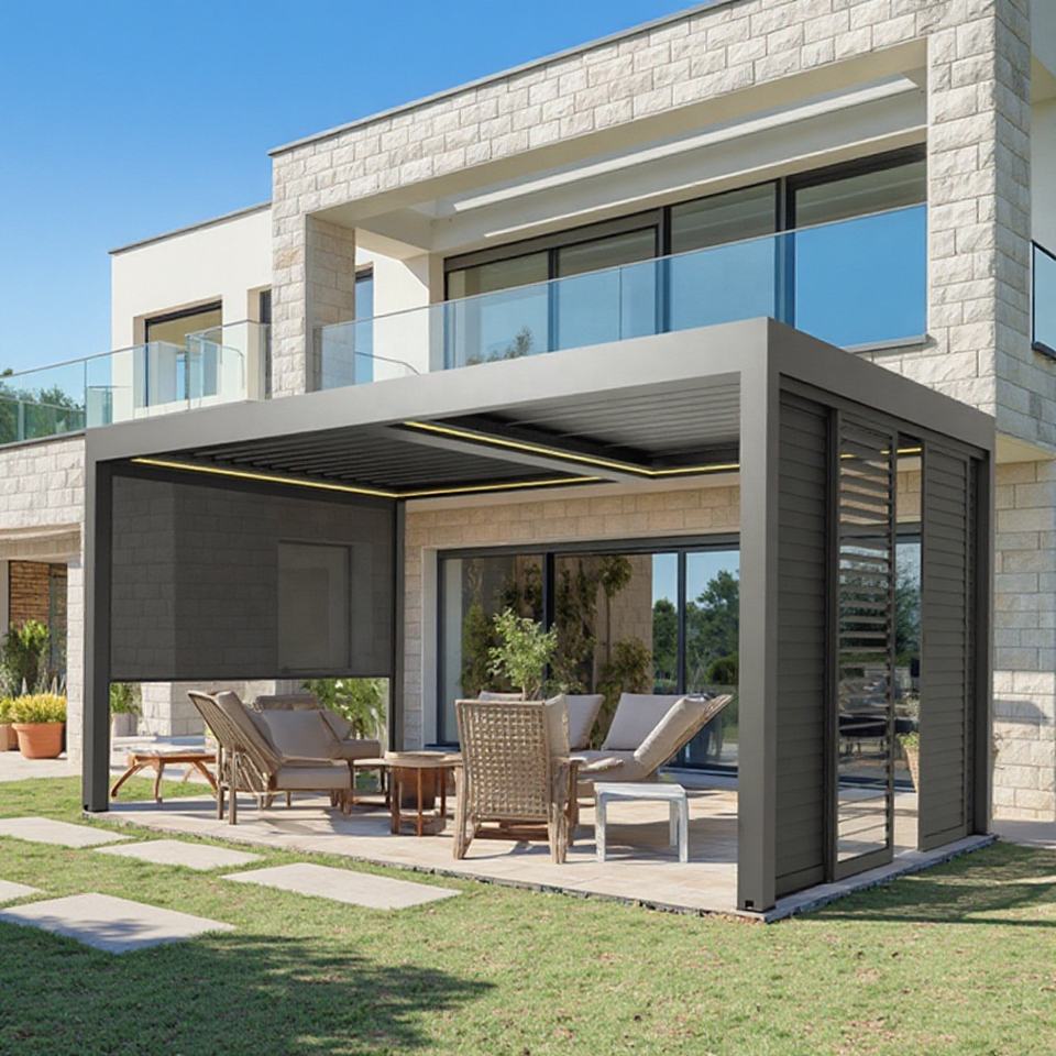 Electric Adjustable Louver Pergola, Full Aluminum Waterproof Outdoor ...