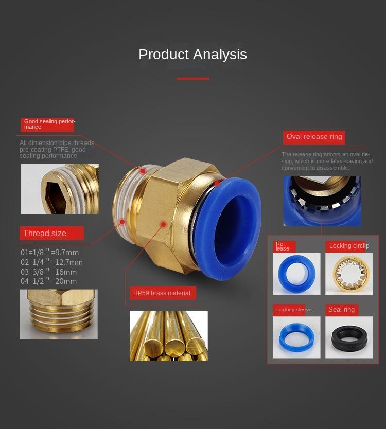 PC external thread straight through quick connector PC8-02/10-03/12-04 ...