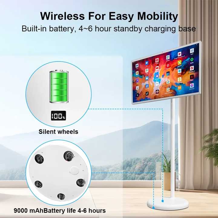 Portable 32 Inch Smart Touch Screen TV Tablet with Android 12 OS Octa ...