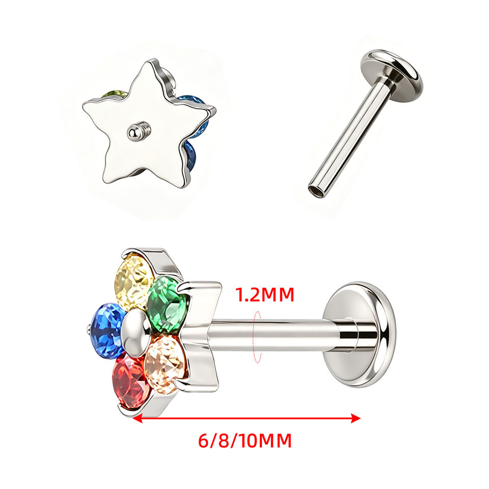 Cute Fashion G23 Titanium Piercing Cartilage Earring Labret Flower 16G ...