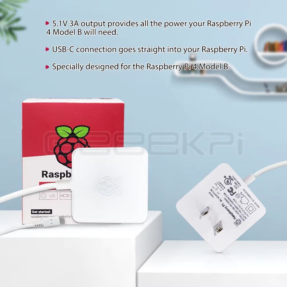Bssy)Geeekpi Official Raspberry Pi 4 5v 3a Usb To Type-C Power Supply ...