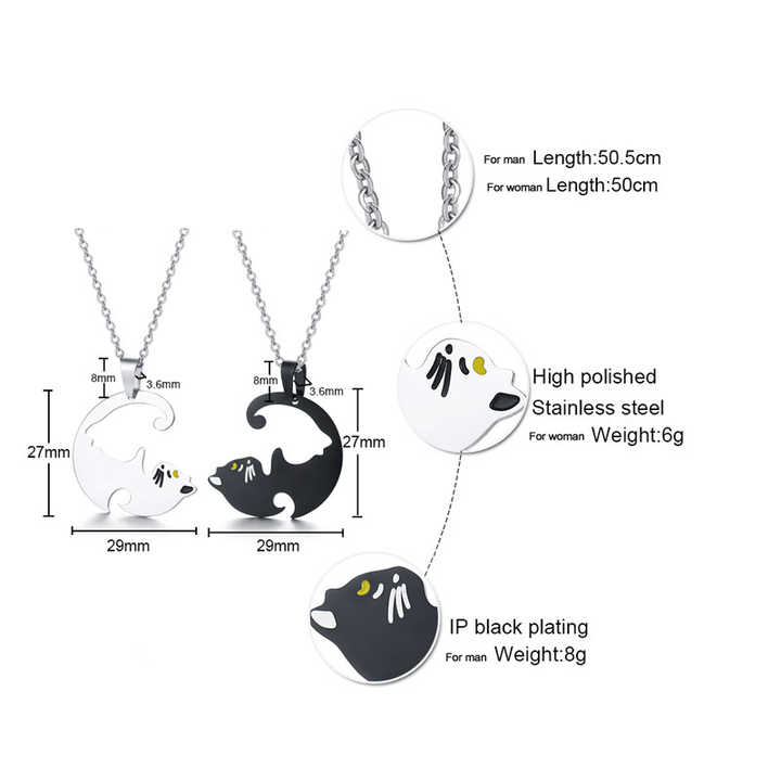 2pc/set Cat Couple Lover Pendant Necklace Stainless Steel Pet Ying Yang ...