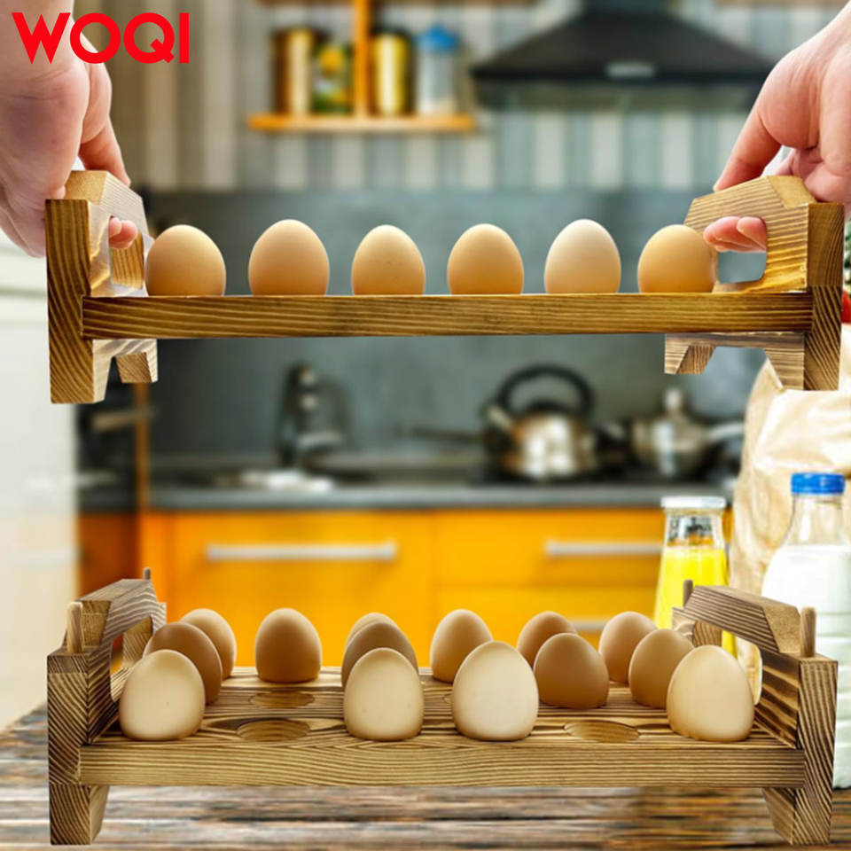 WOQI Eco-Friendly Wood Egg Display Rack Stackable Multi-Layer Household ...