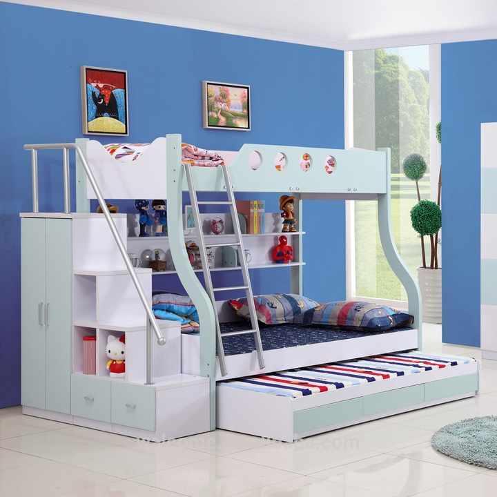 Three Tier Loft Double Tripple Bunk Bed with Drawer Stairs| Alibaba.com