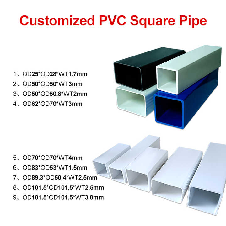 Tubería de PVC cuadrada de 4 pulgadas 25mm 50mm 62mm 70mm 83mm 100mm ...