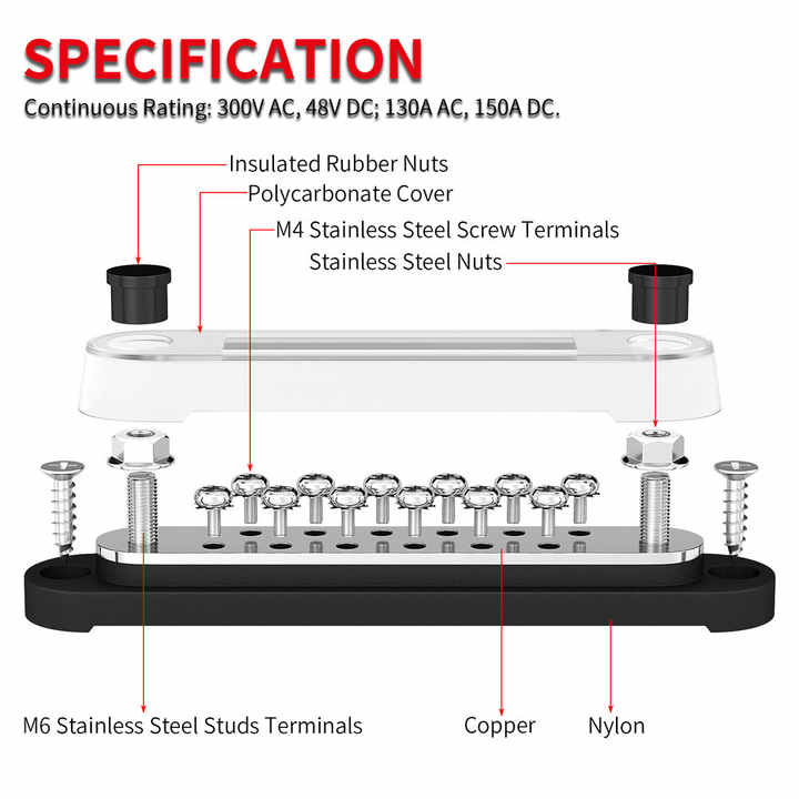 Electric 12V 24V Bus Bar Terminal Power Distribution Block