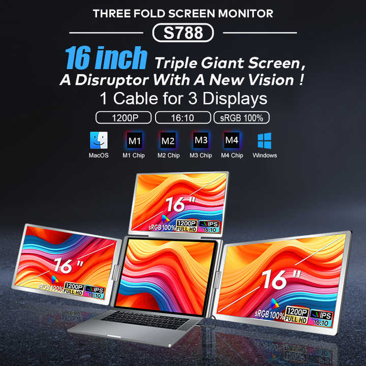 Quad Monitor, 16" Laptop Portable, 1920*1200 IPS, Srgb100%