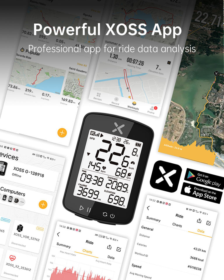 XOSS Professional G+ Bike Computer ANT+ BT IPX7 Waterproof GPS Sensor 2 ...