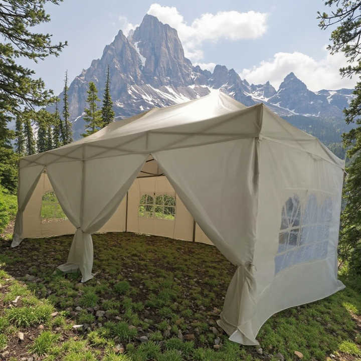 High Quality 6m Glamping Tent Printed Fabric Side Wall Iron Frame Fire ...