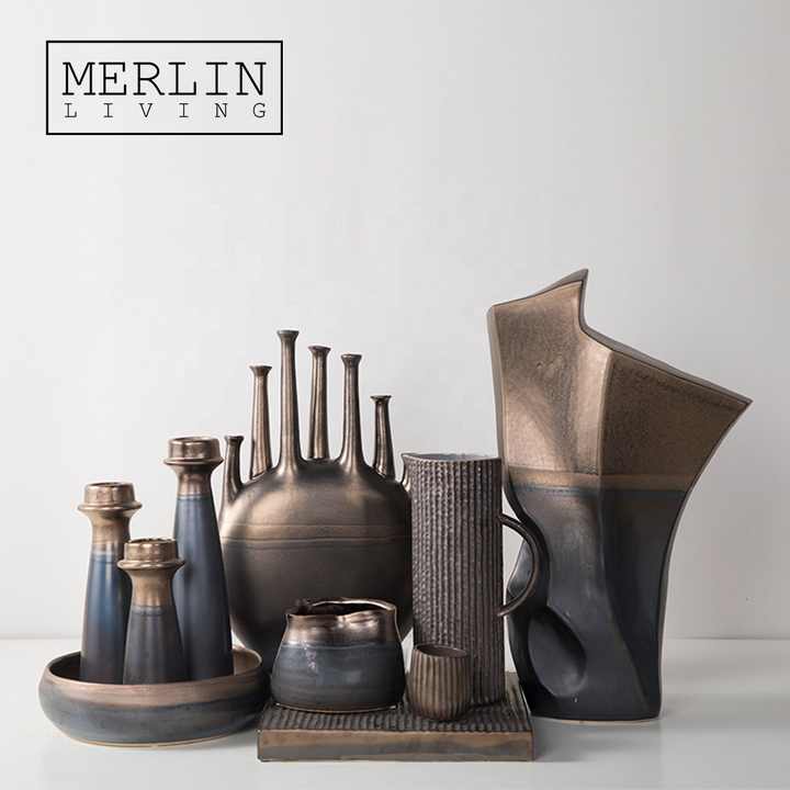 Merlin Living Metal Glazed Ceramic Vases for Home Decor