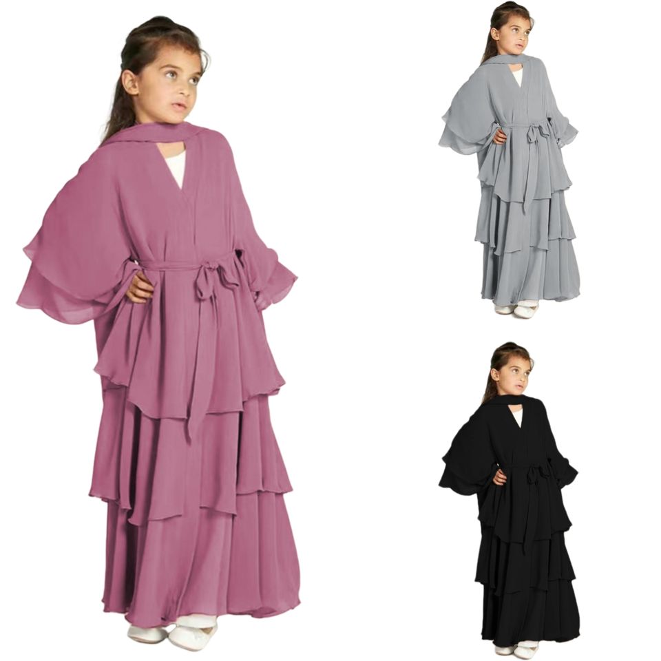 Girls' 2026 New Muslim Middle Eastern Long Robe, Flowing Chiffon Middle ...