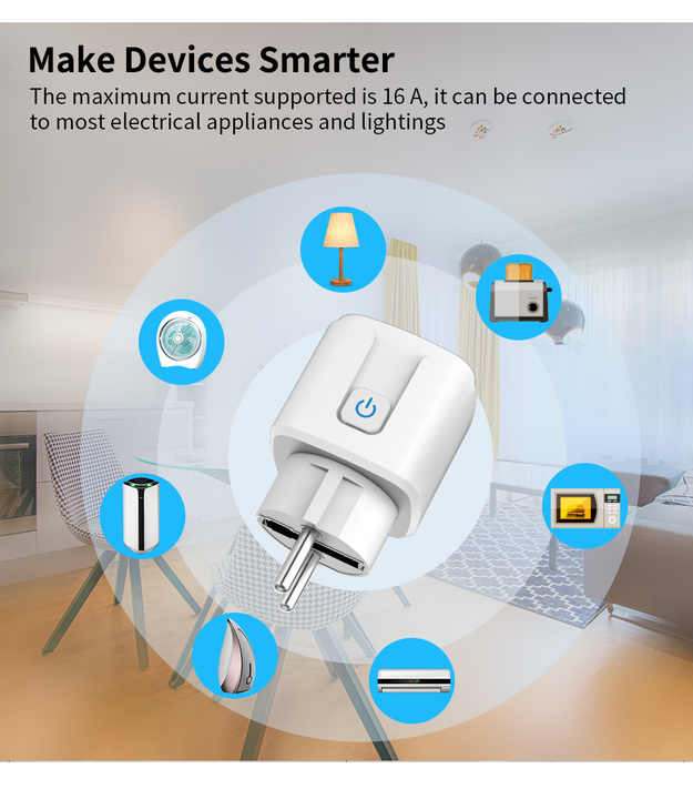 Tuya 16A 20A EU Smart Socket WiFi Smart Plug With Power Monitoring Timing Function Voice Control ...