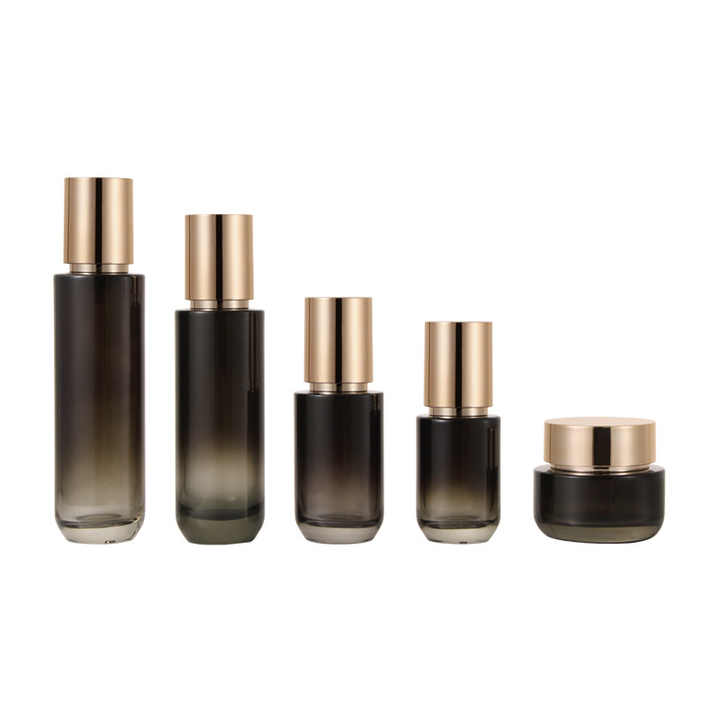 Luxury Black Glass Cosmetics Packaging Set with Gold Lid