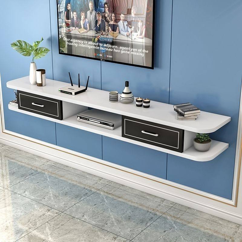 Modern Wood TV Cabinet with Storage Drawers Wall-mounted Simple Design ...