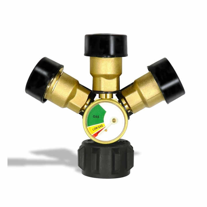 3Way Propane Tank 2Y Splitter Adapter with Gauge and Shut-off Valve QCC ...