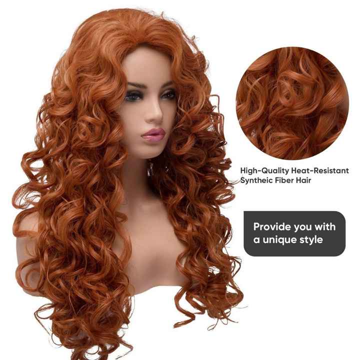 Anxin Girls Red Orange Long Fluffy Curly Princess Halloween Cosplay ...