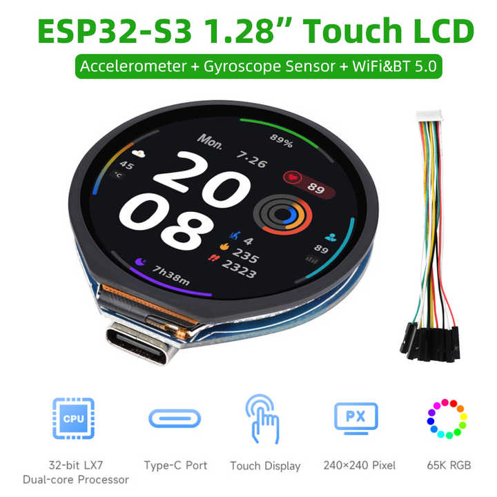 ESP32-S3 Development Board with 1.28 Inch Touch Screen