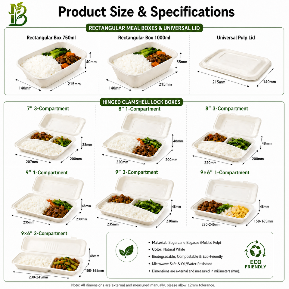 9*6 Inch 30 oz Bagasse Hinged Container Home Use Clamshell Reusable ...