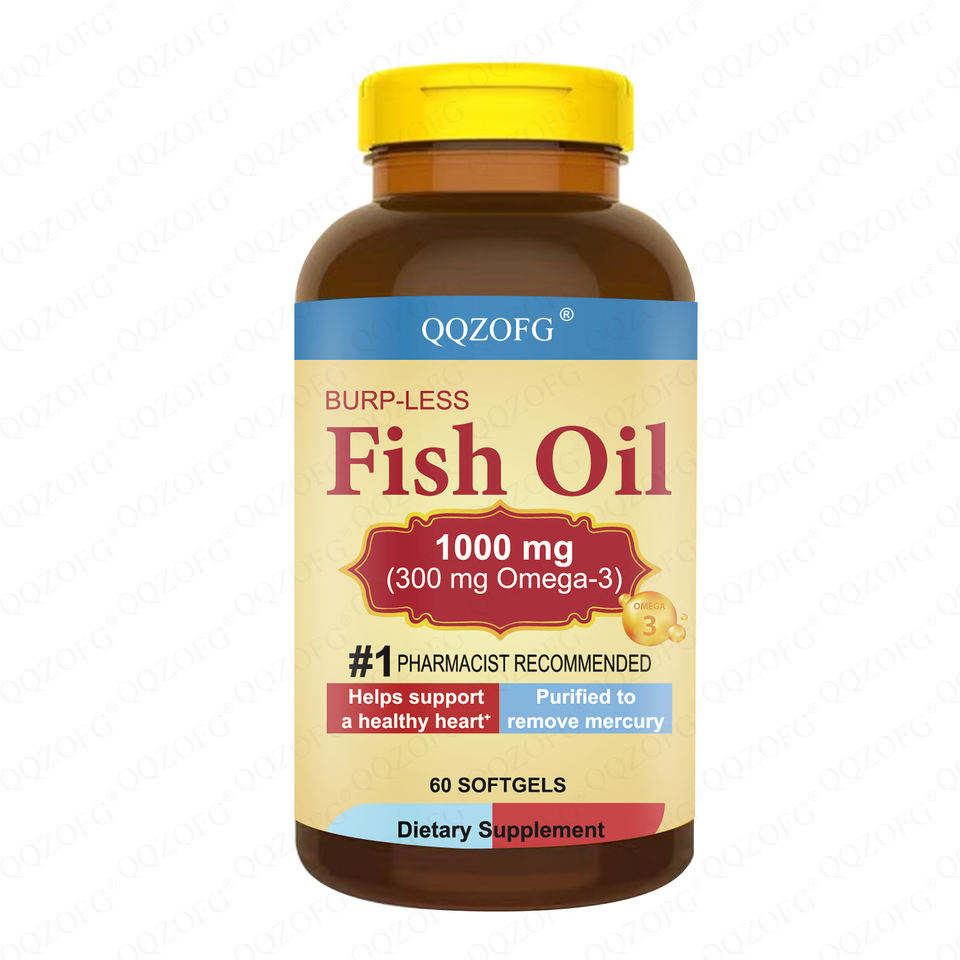 Burp-Less Fish Oil 1000mg Softgels | 300mg Omega-3 EPA & DHA for Heart ...