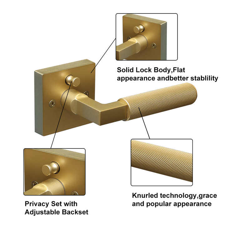 Luxury Knurled Interior Privacy Satin Gold Entry Door Handles