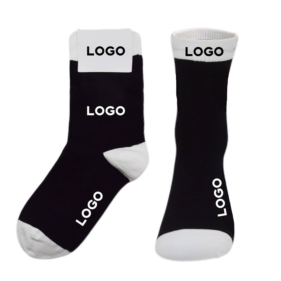 Custom Logo Black and White Crew Socks Unisex Cotton Socks for Brand ...