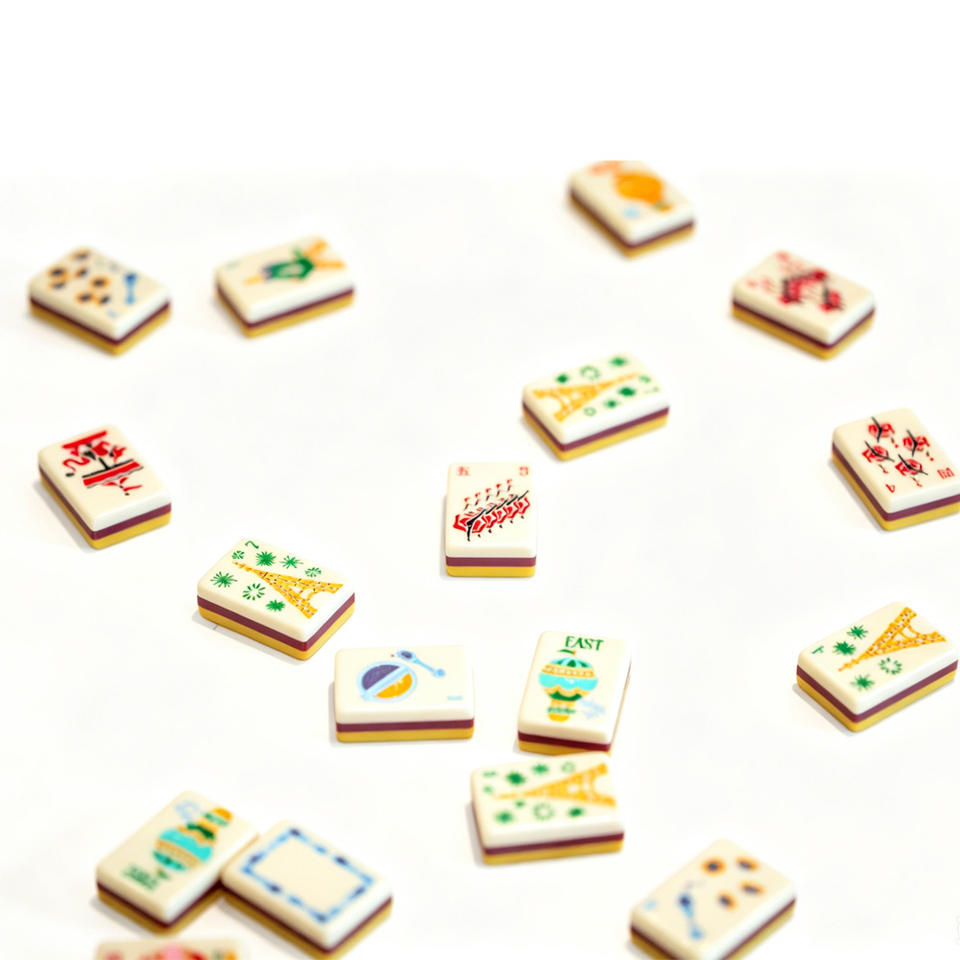 Yellow Paris Eiffel Tower and Carousel Art Cream Acrylic Mahjong Tiles ...